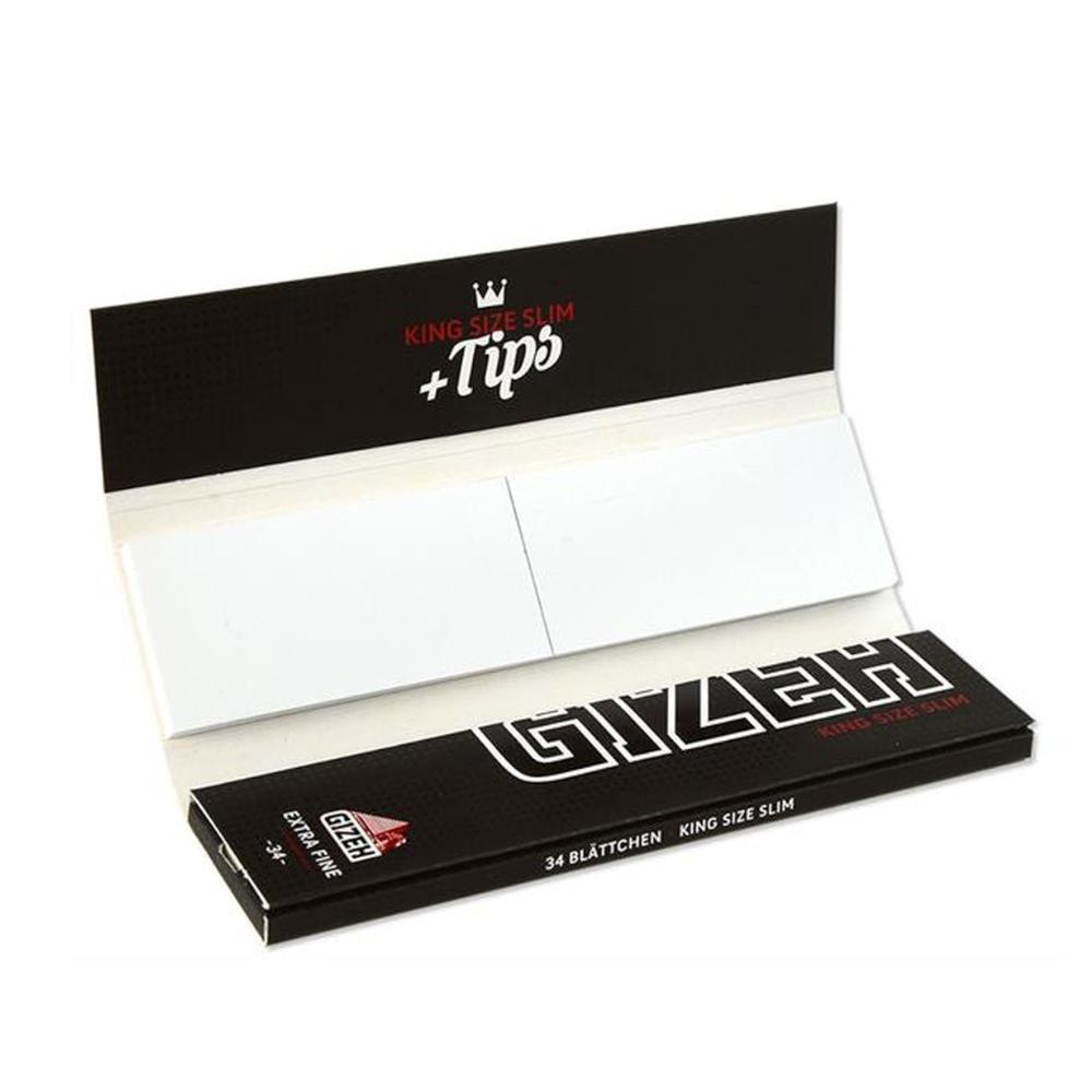 GIZEH Long Papers in schwarz – mit Tips, Slim King Size – 32 extra ...